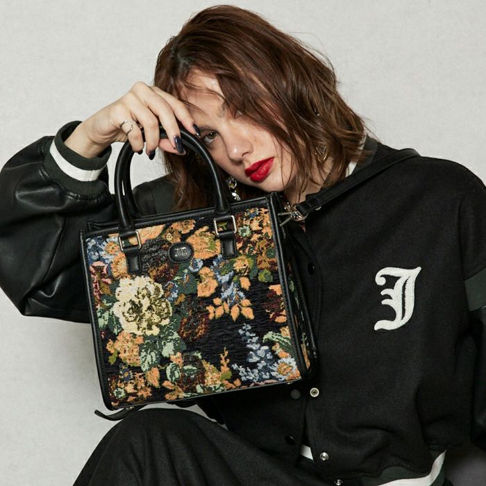 jouetie ゴブランフラワー 両アオリポケットスクエアハンドバッグ